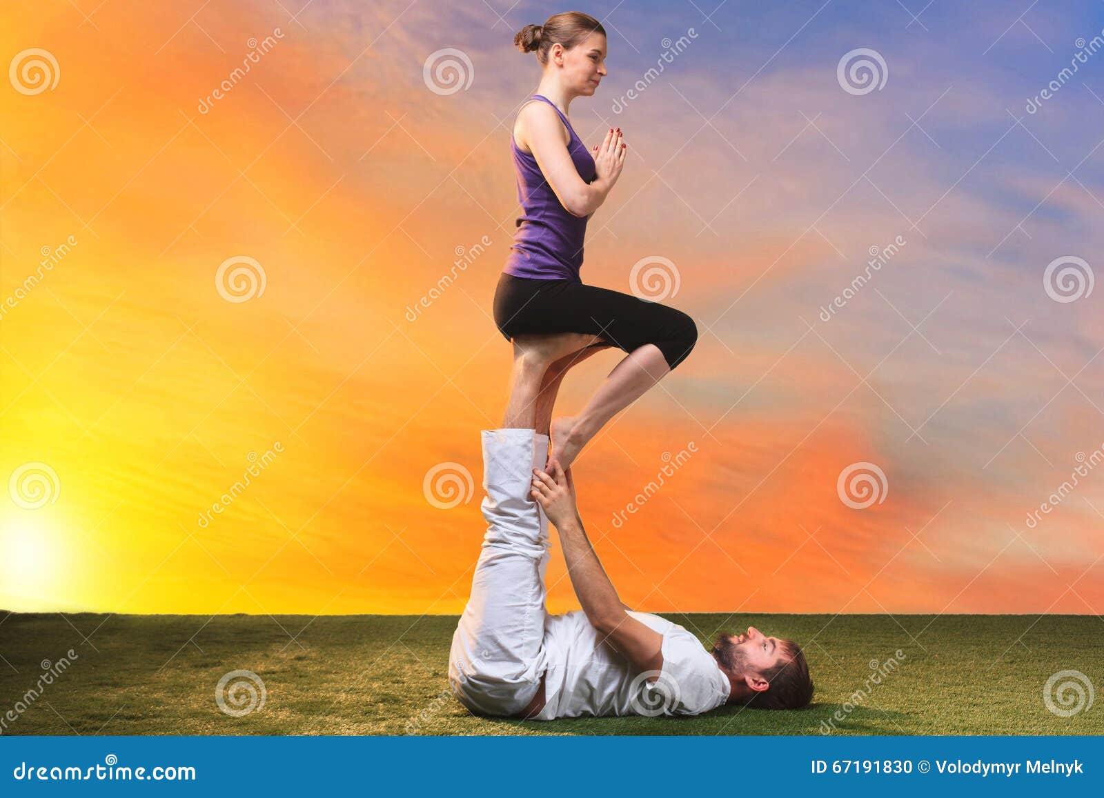 The Two People Doing Yoga Exercises Stock Photo - Image of class ...