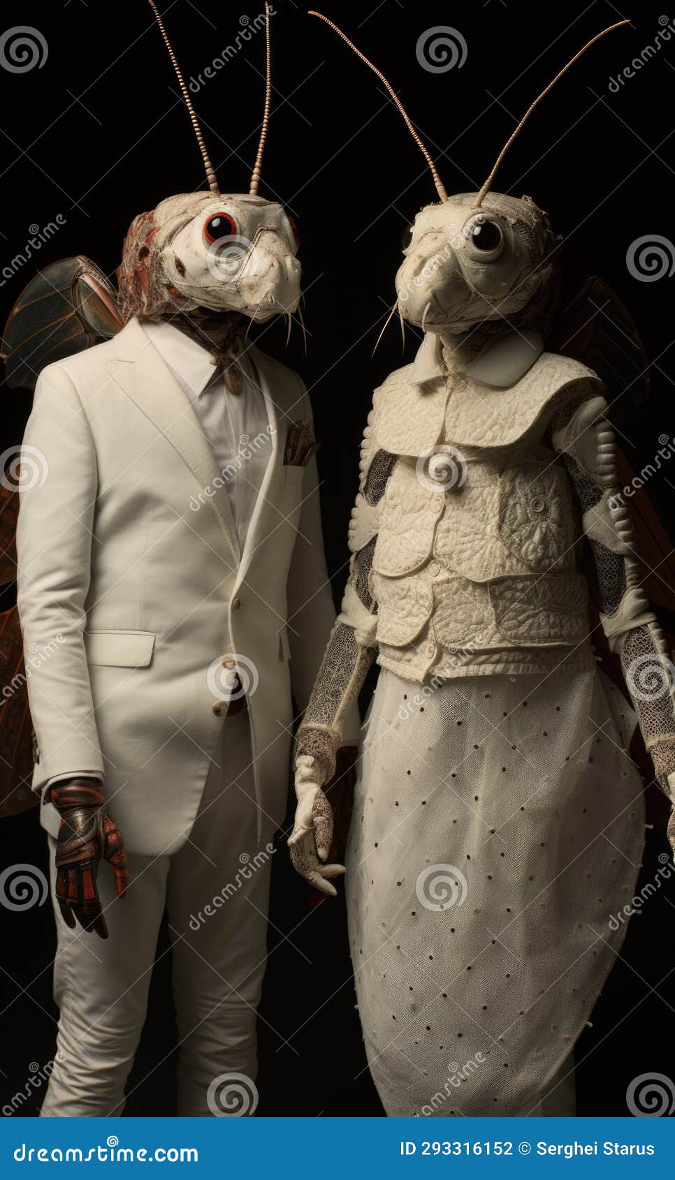 Two People Dressed As Insects in White Suits, AI Stock Illustration ...