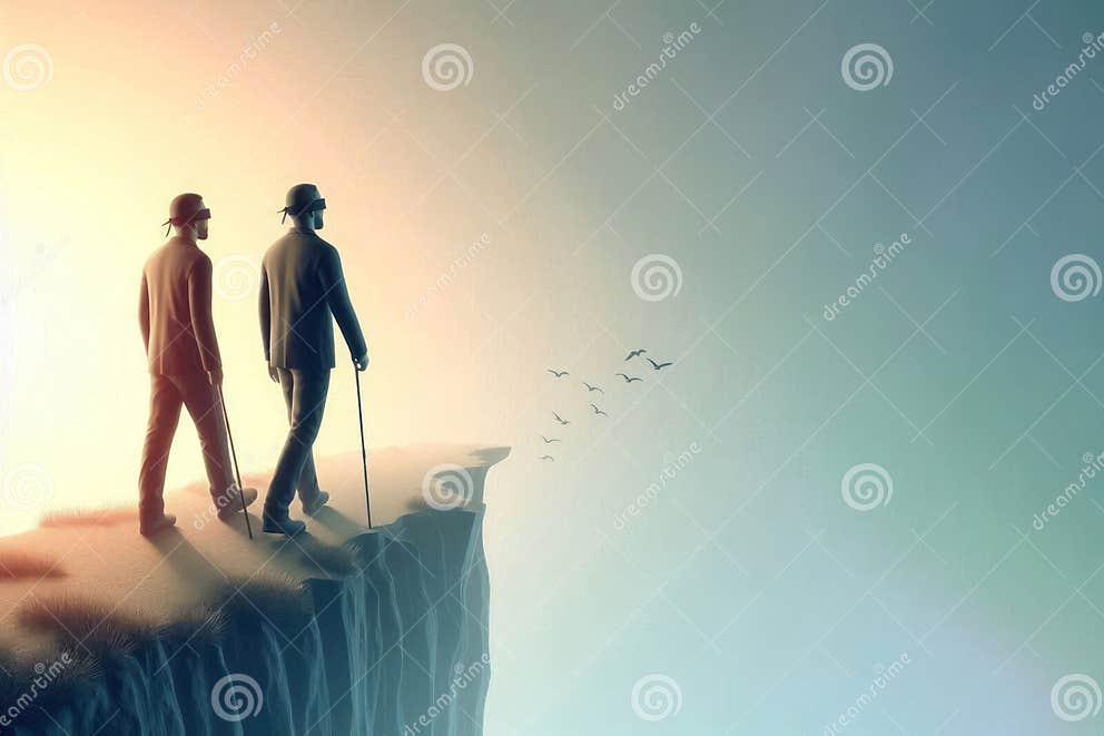 Two People on the Edge of a Cliff with Canes. Space for Text. Stock ...