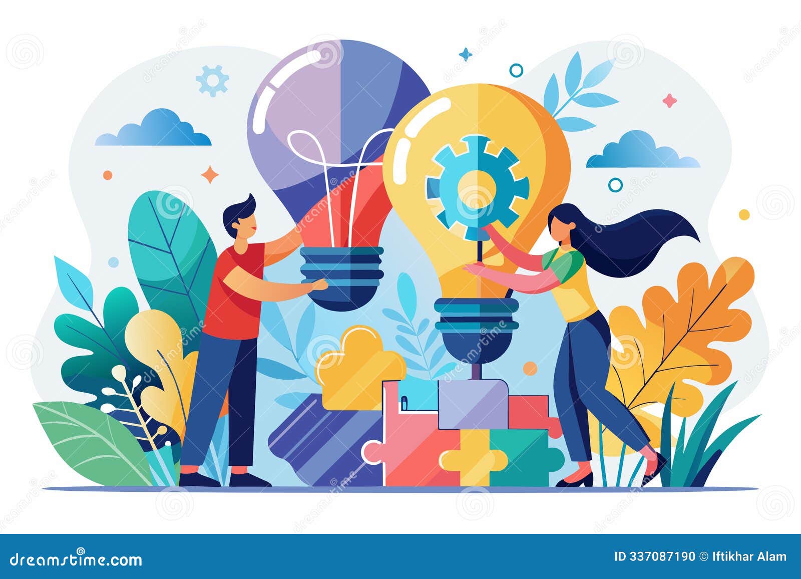 Two People are Engaged in Solving a Colorful Light Bulb Puzzle in a ...