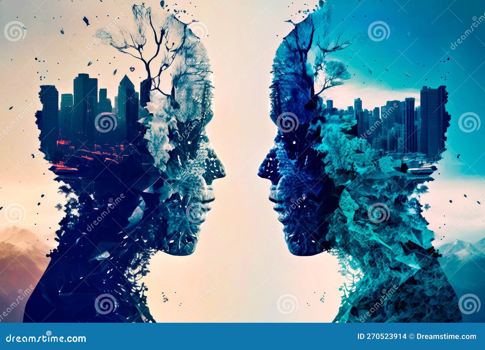Two People are Facing Each Other with City in the Background Generative ...