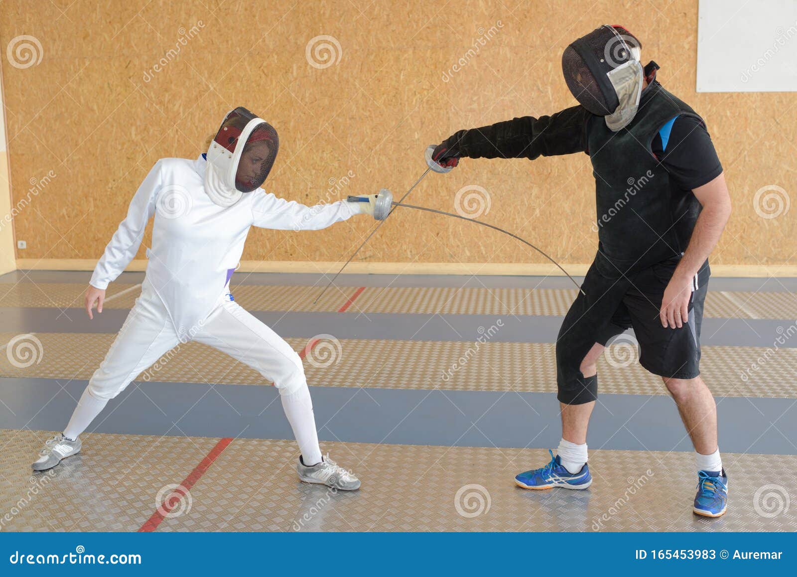 Two People and Fencing Dual Stock Image - Image of reflex, black: 165453983