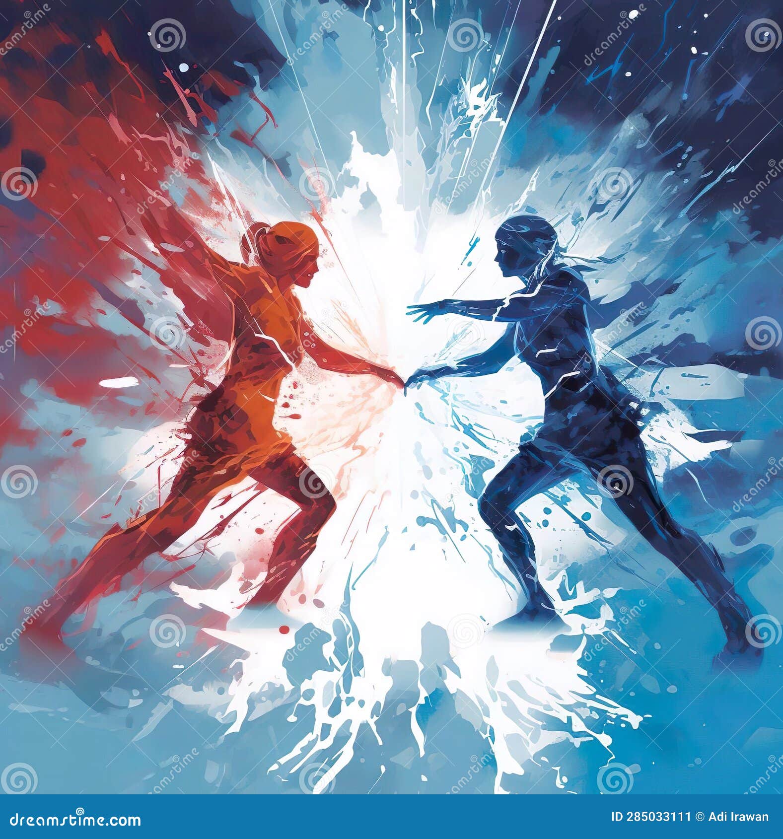 Two People are Fighting in a Circle with the Blue and Red Colour Each ...