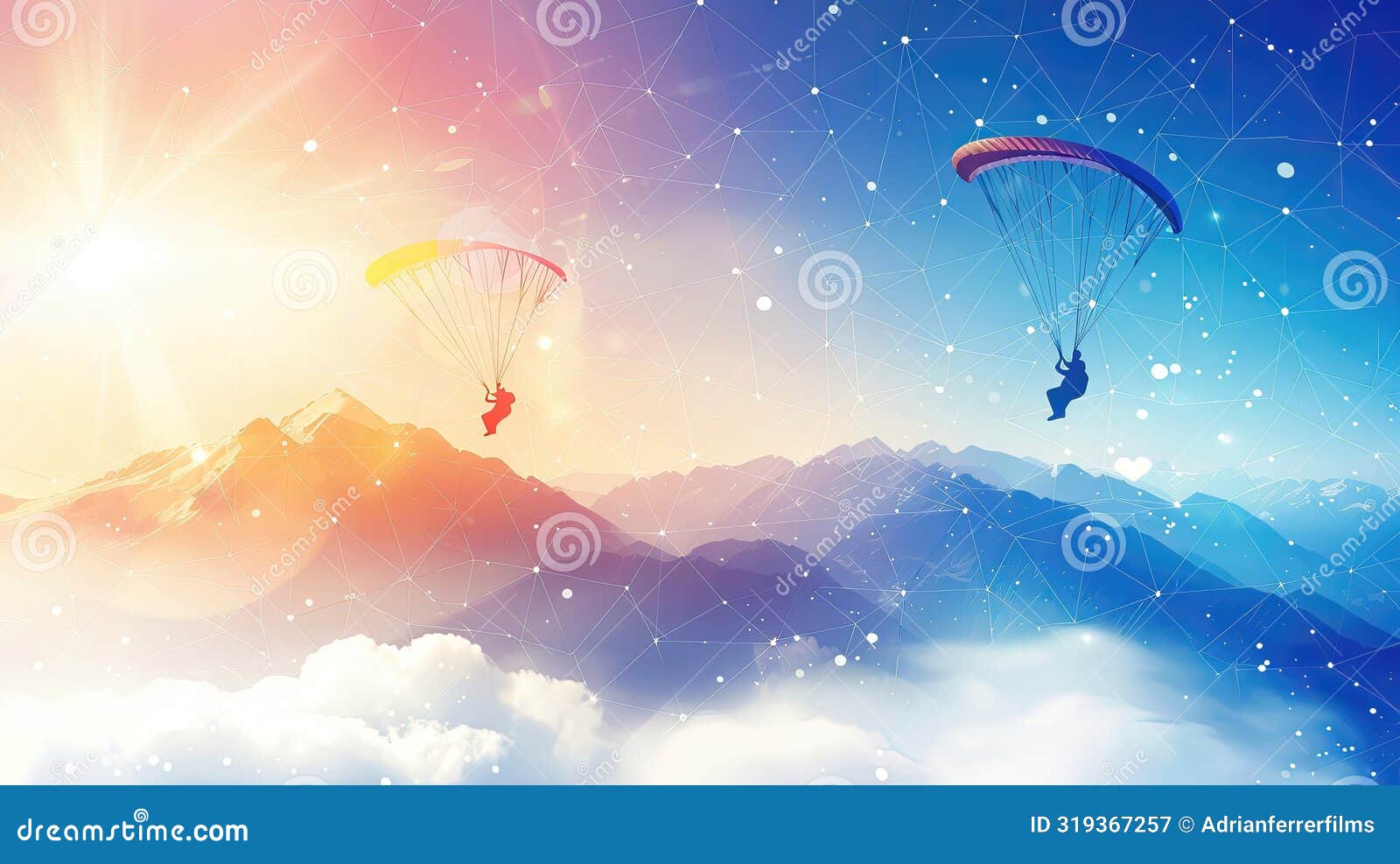 Two People are Flying in the Sky with Parachutes Stock Image - Image of ...