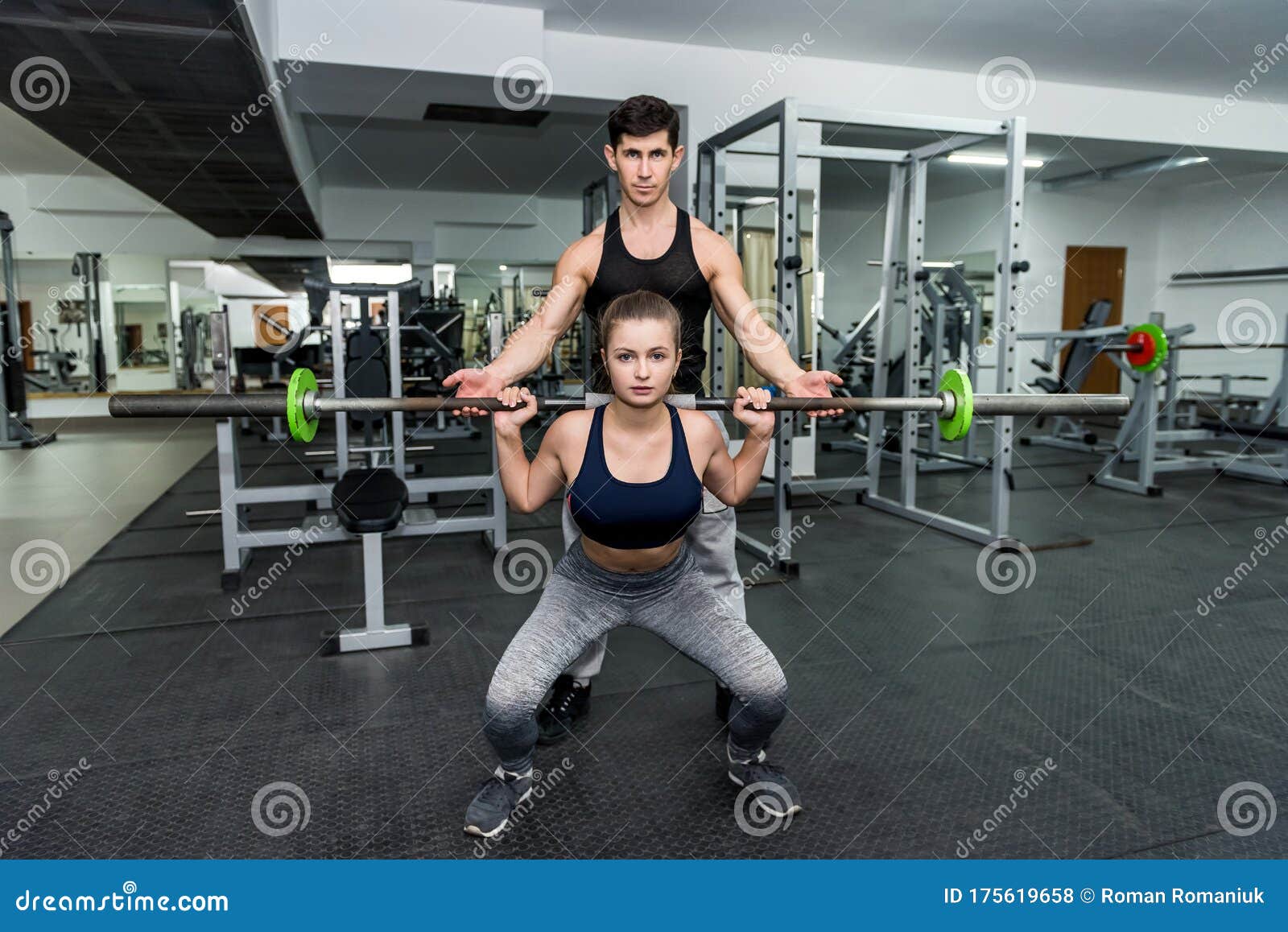 Two People in Gym Making Exercise Together Stock Photo - Image of ...