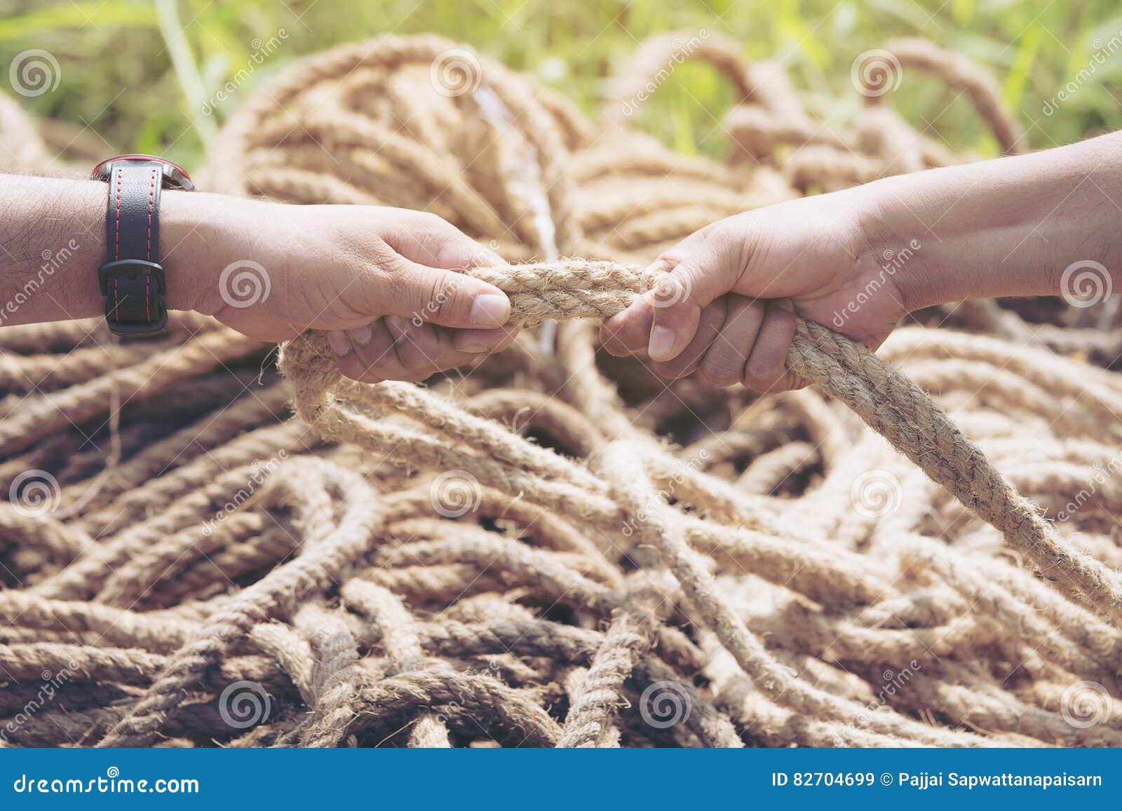 Two People Hands Pulling the Rope Stock Image - Image of opponent ...