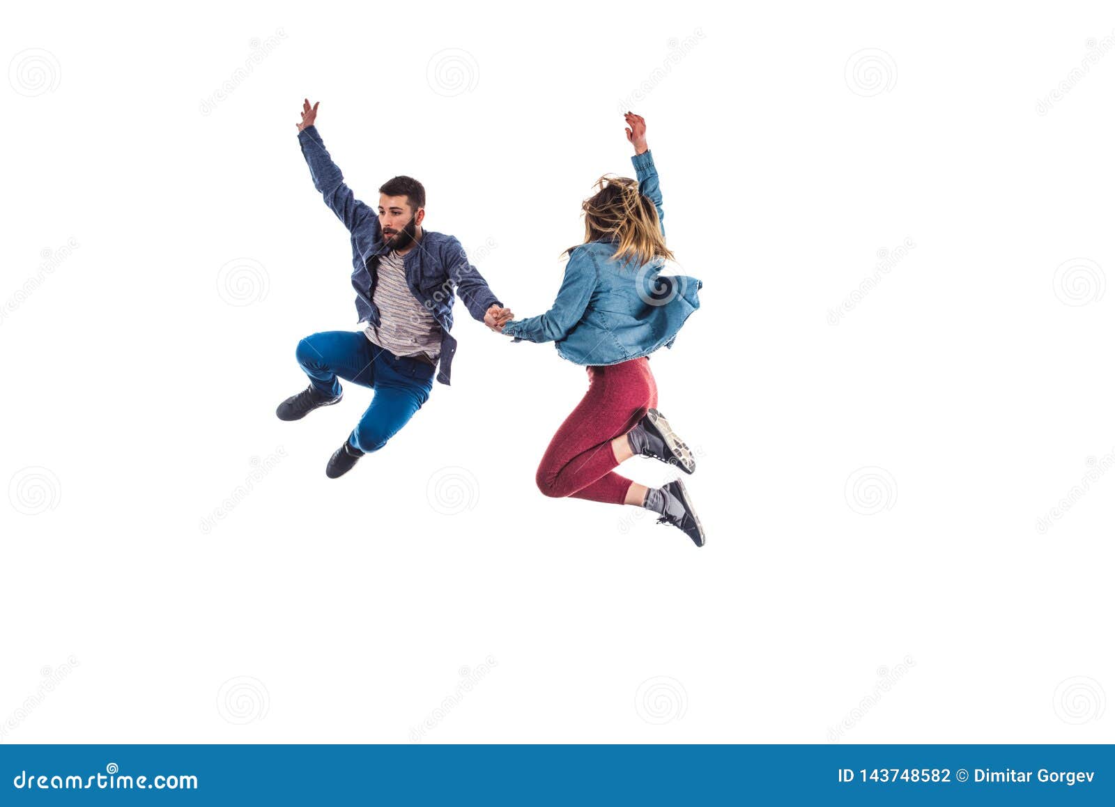 Couple Jumping during Training Stock Photo - Image of person, performer ...