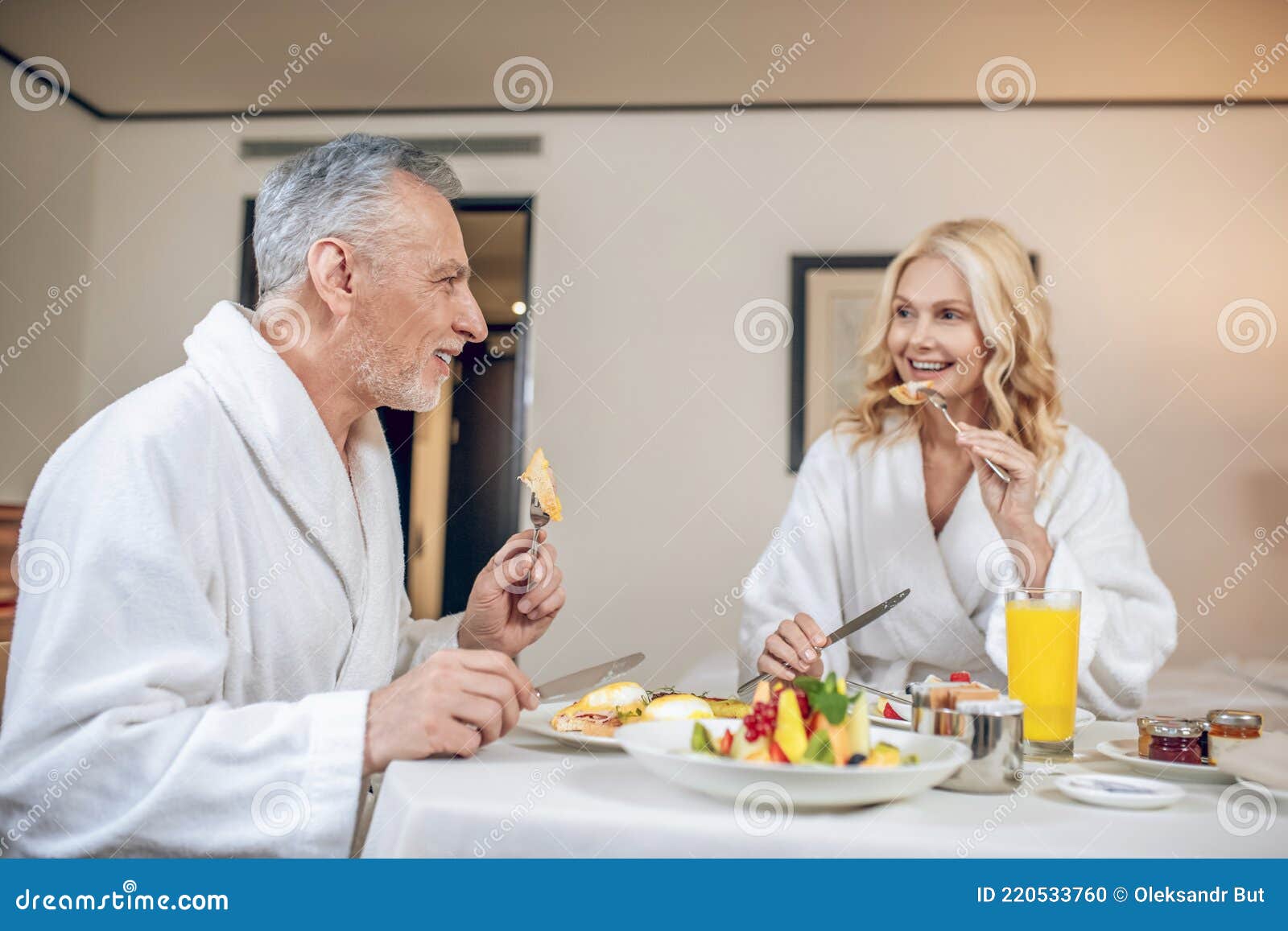 Two People Having a Healthy Nice Breakfast Together Stock Photo - Image ...