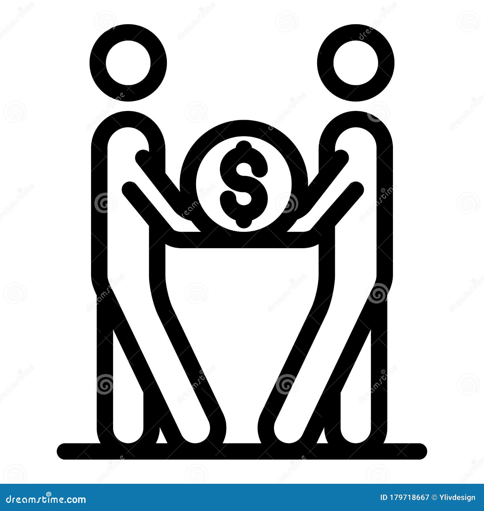 Two People Hold a Coin Icon, Outline Style Stock Vector - Illustration ...