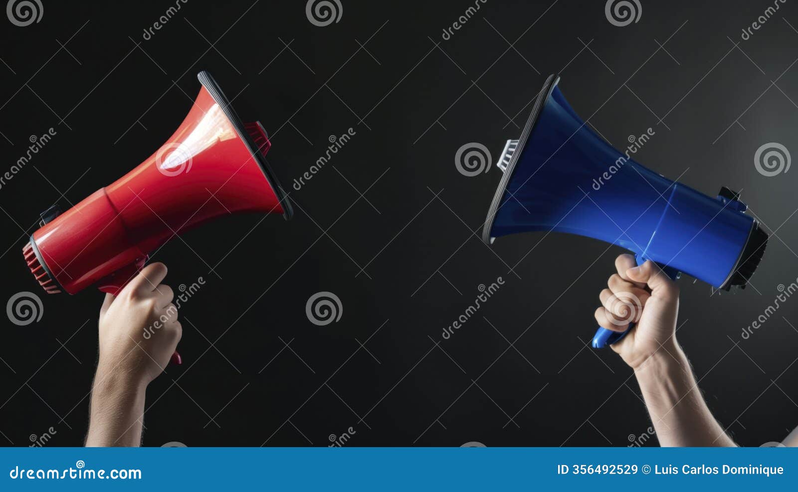 Two People are Holding Microphones, One Red and One Blue Stock ...
