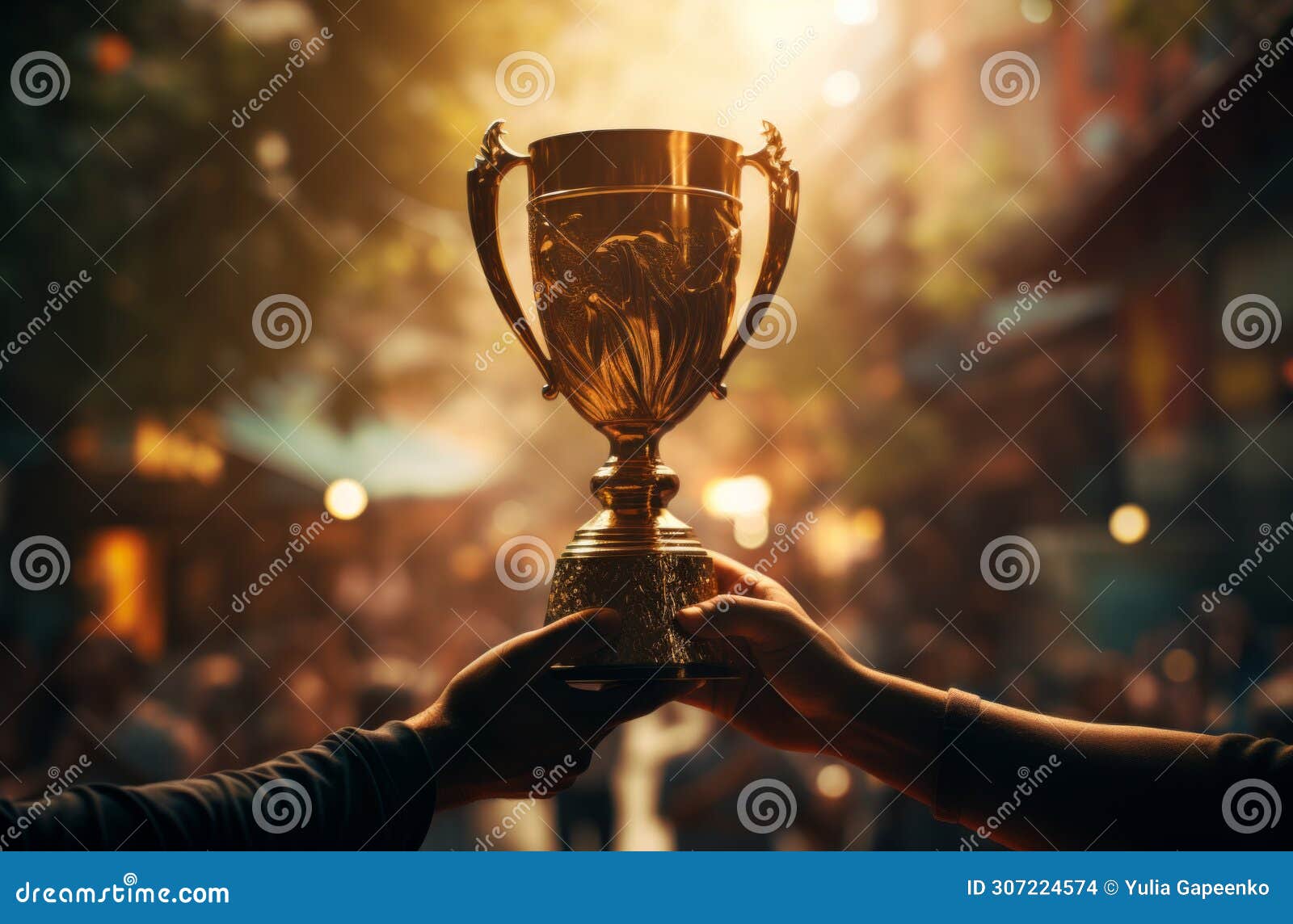 Two People Holding a Prize Trophy Up in the Air, Stock Photo - Image of ...