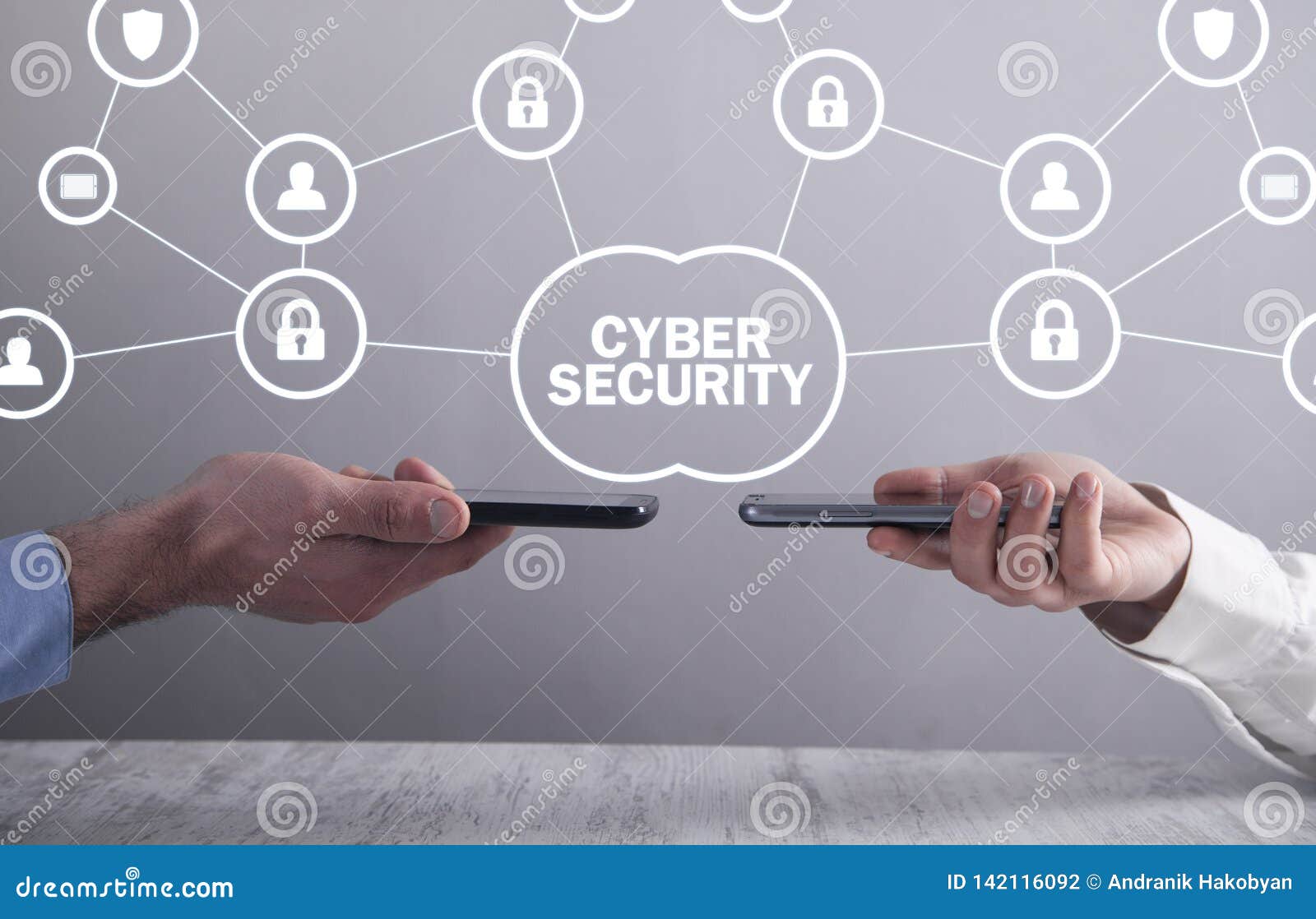 Two People Holding Smartphone. Cyber Security Concept Stock Photo ...