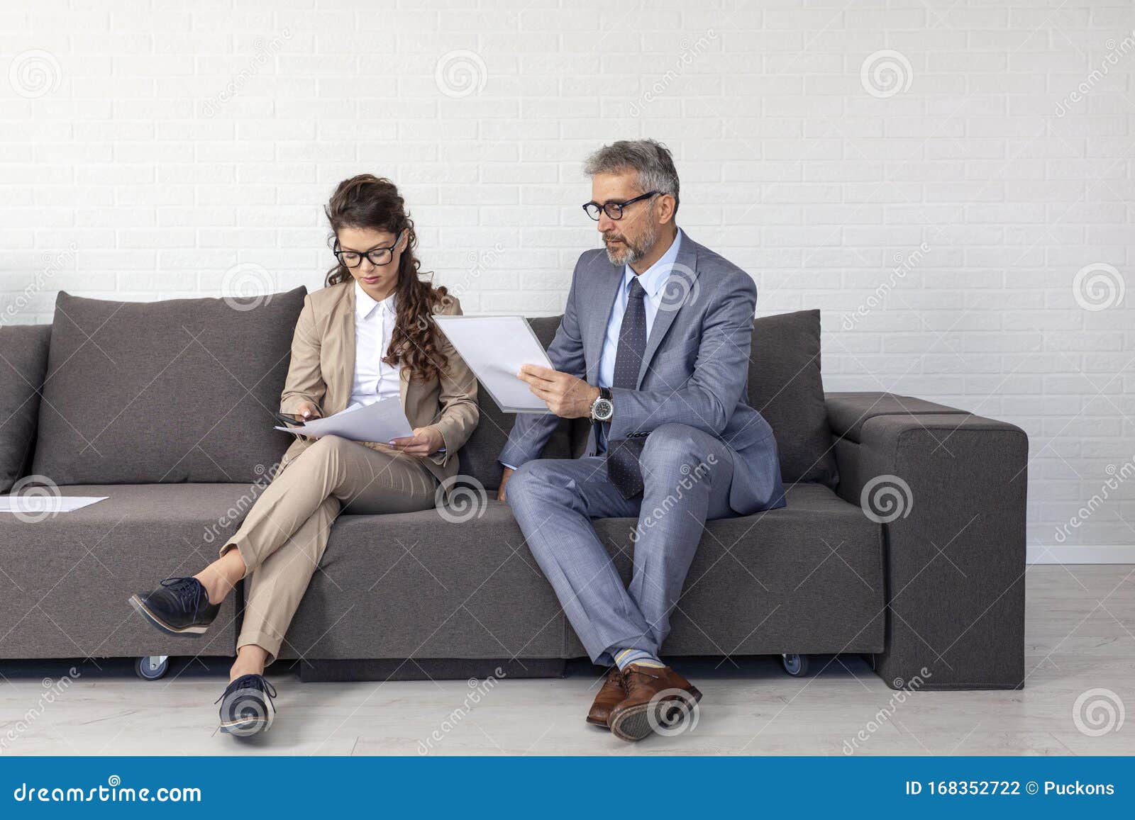 Two People at the Interview Sitting on the Sofa Stock Photo - Image of ...