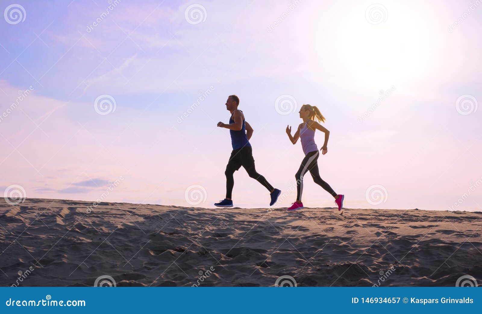 Two People Jogging at Sunset Stock Image - Image of conceptual, runner ...