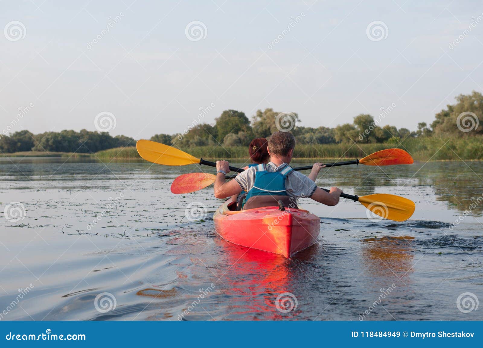Two People in Kayaks on the River Stock Image - Image of lake, active ...