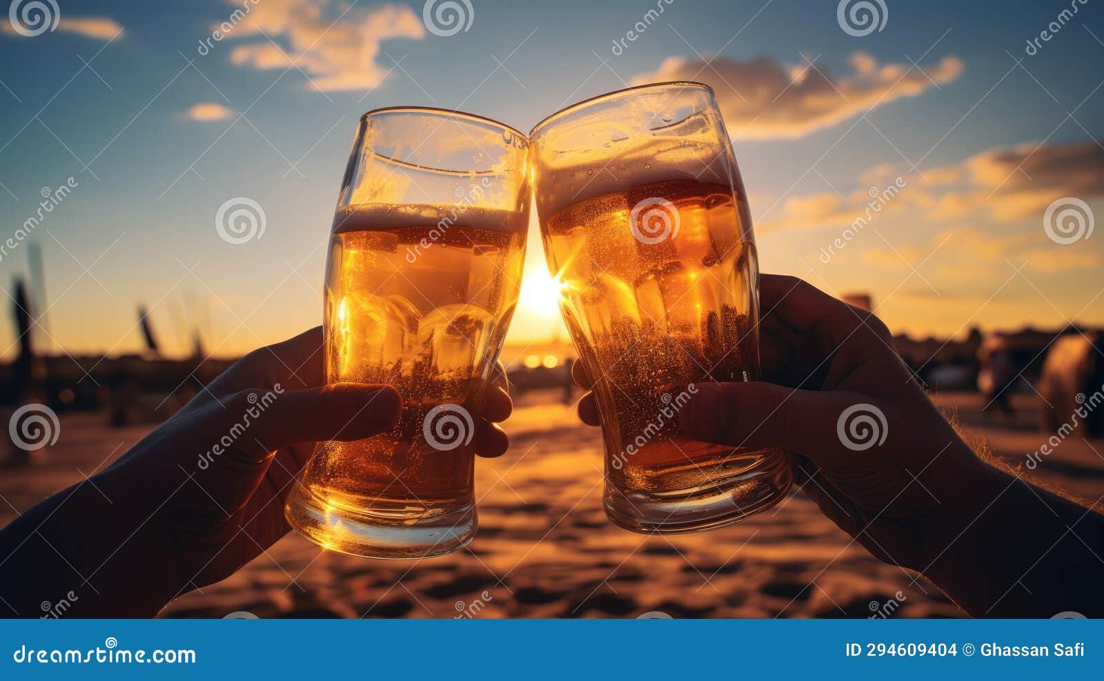 Two People Making a Toast with Beer Pint Glasses Stock Illustration ...