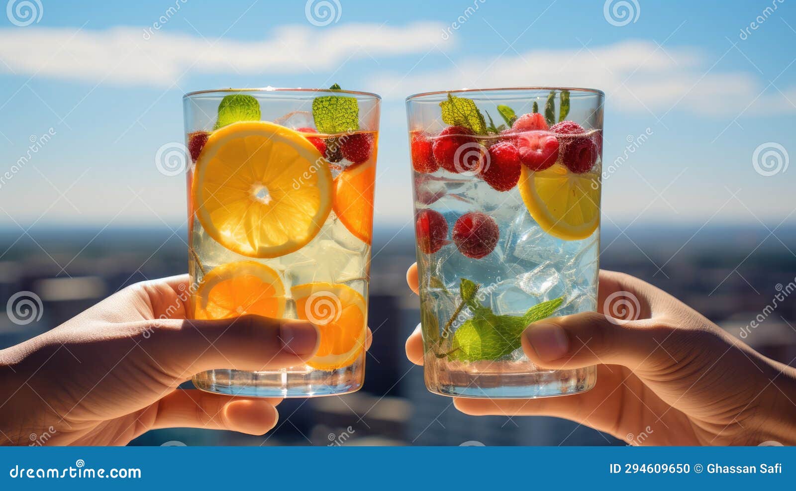 Two People Making a Toast with Fruit Cocktail Drinks Stock Illustration ...