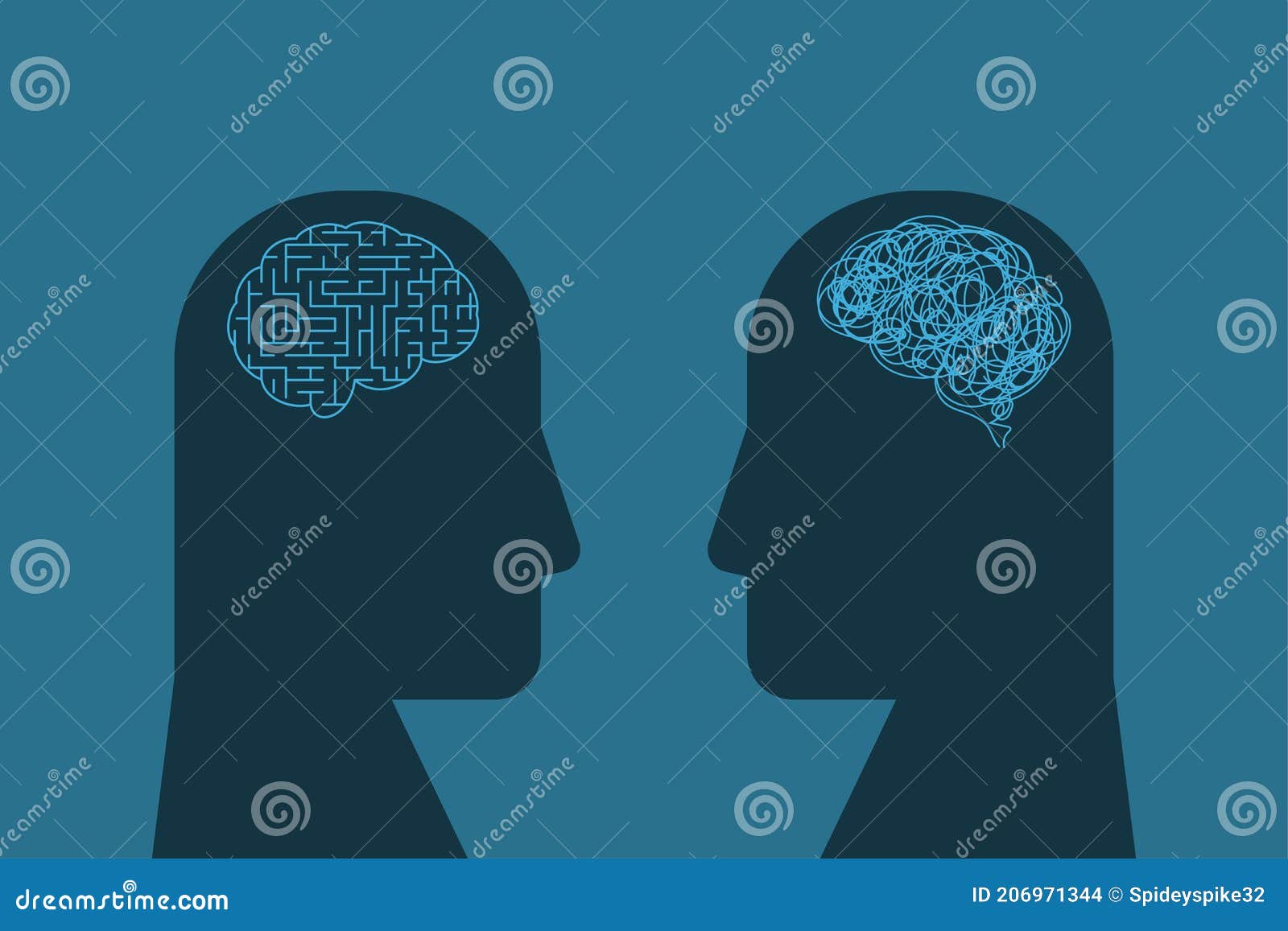 Two People with a Maze Mind and Tangled Thread of Brain Stock Vector ...