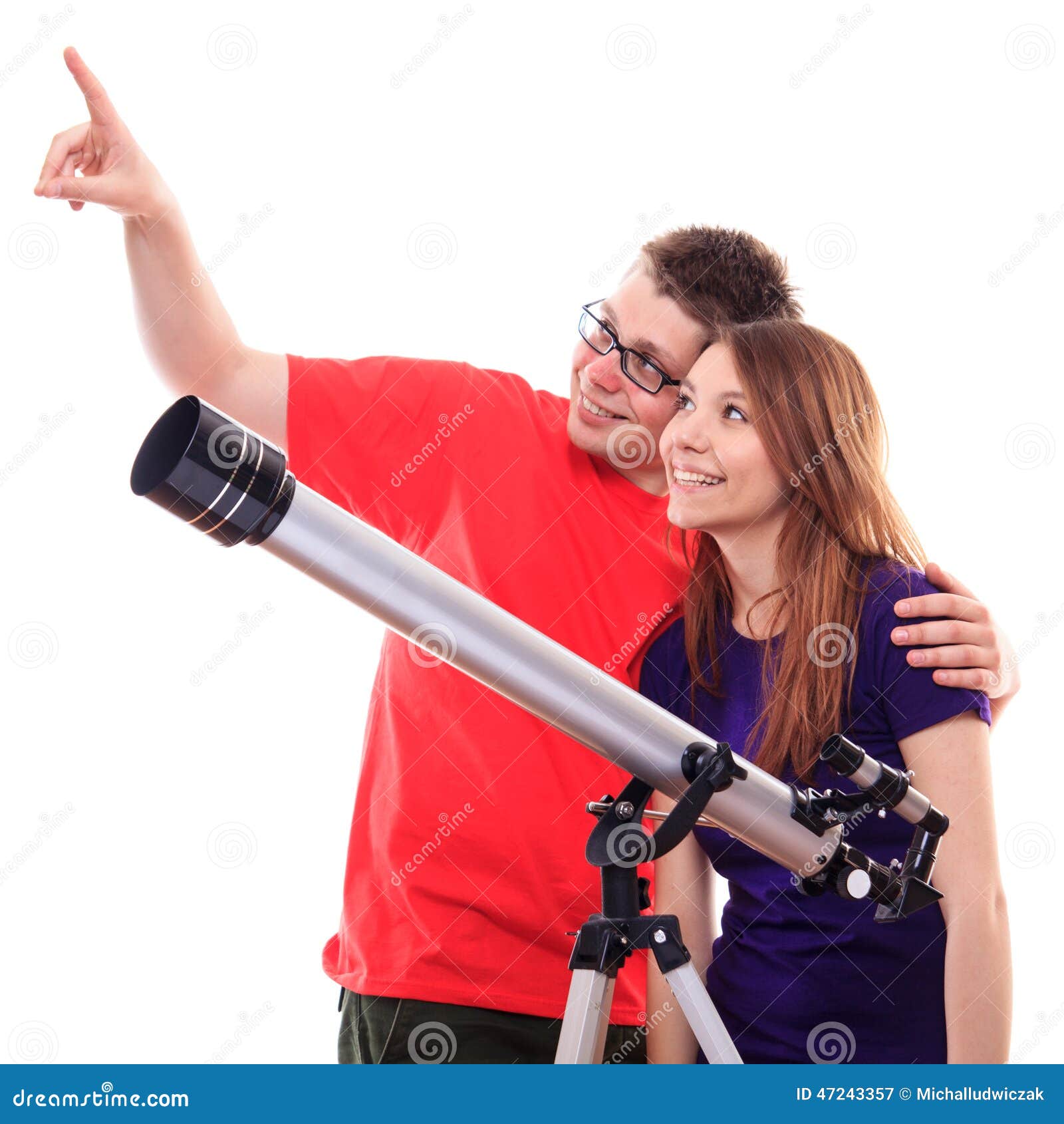 Two People Observe through a Telescope Stock Image - Image of women ...