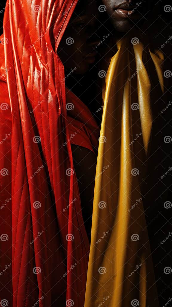 Two People in Red and Yellow, AI Stock Image - Image of model, clothing ...