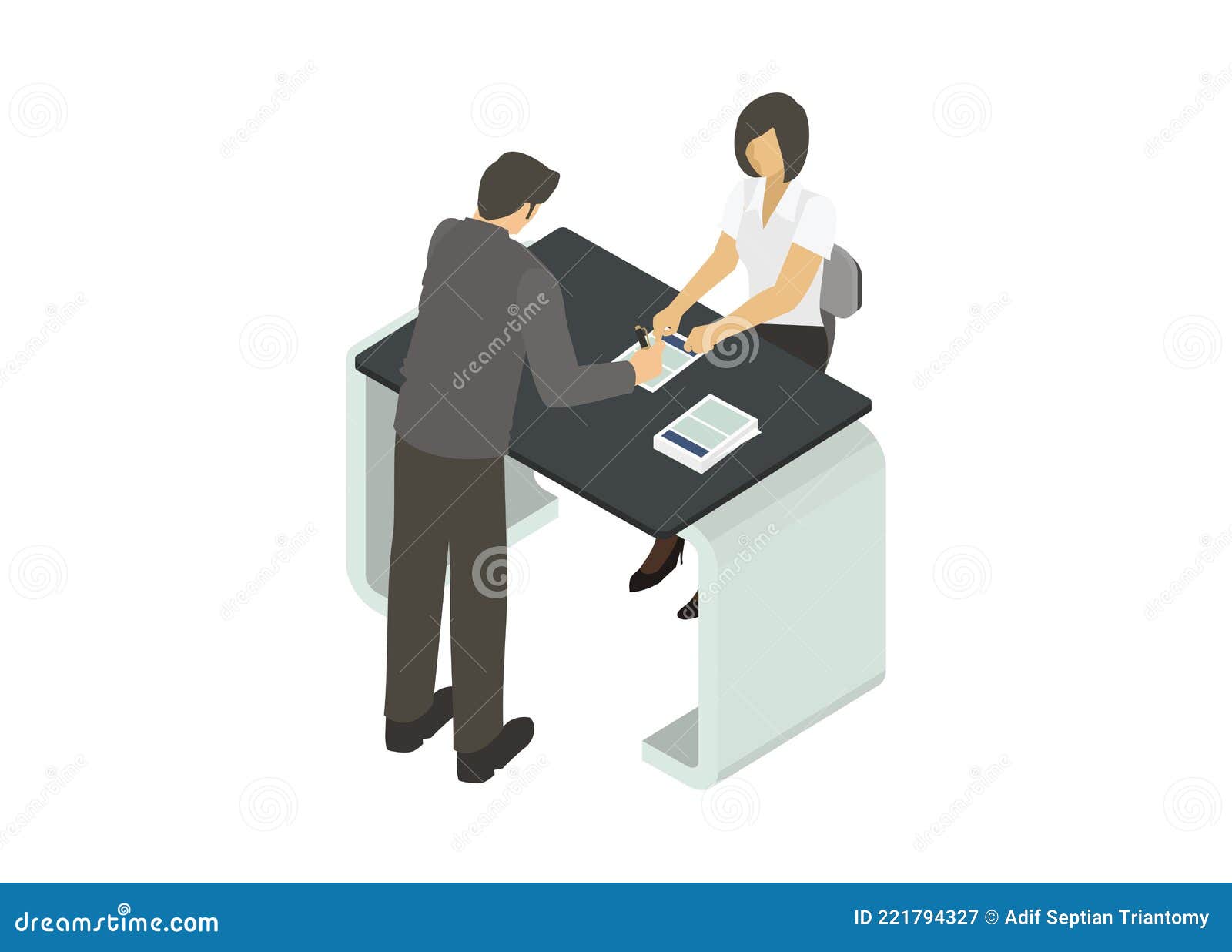 Two People in Registration Activity. Simple Flat Illustration. Stock ...
