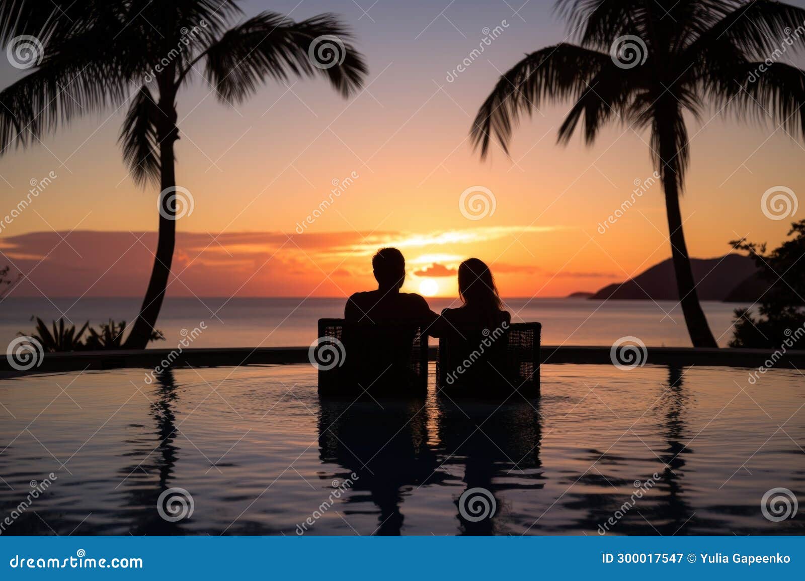 Two People Relaxing at the Pool at Sunset Stock Image - Image of nature ...