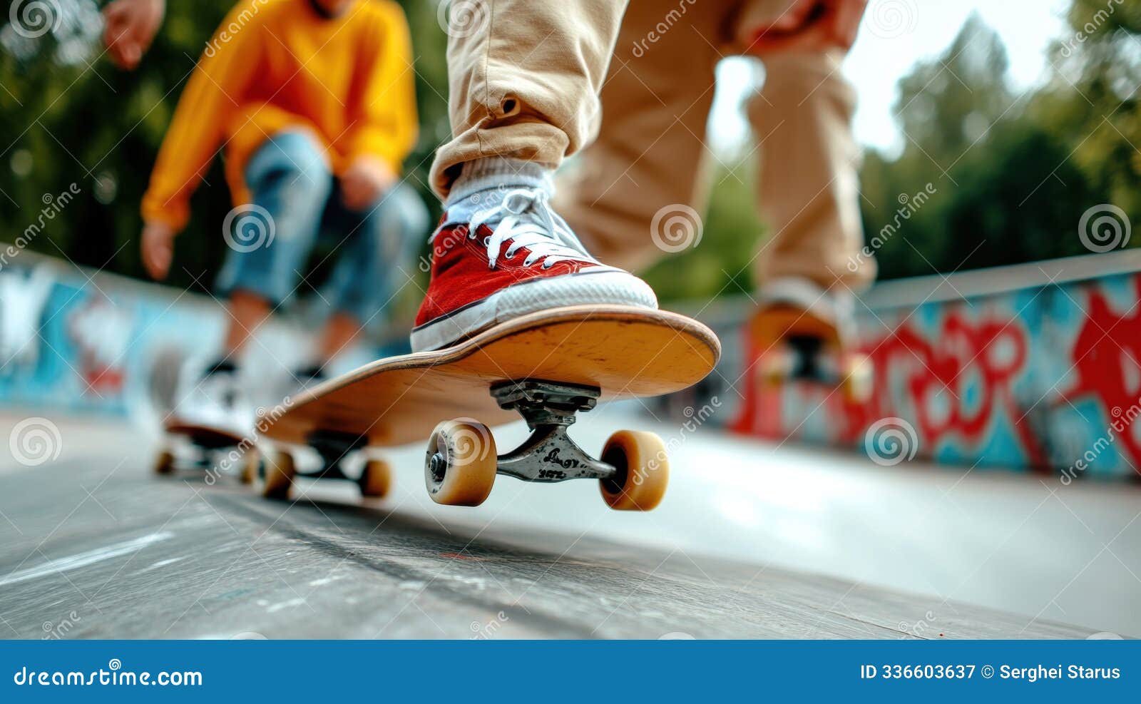 Two People Riding Skateboards on a Ramp with Graffiti, AI Stock Image ...