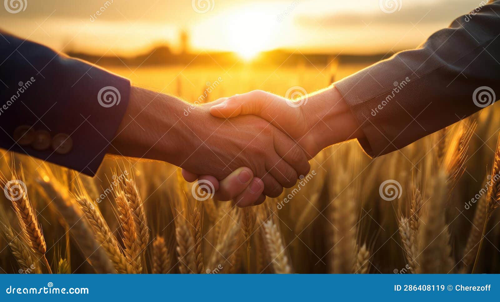 Two People Shake Hands Against the Background of a Field of Grain Stock ...