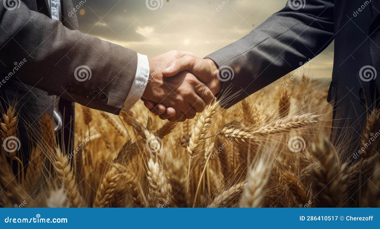 Two People Shake Hands Against the Background of a Field of Grain Stock ...