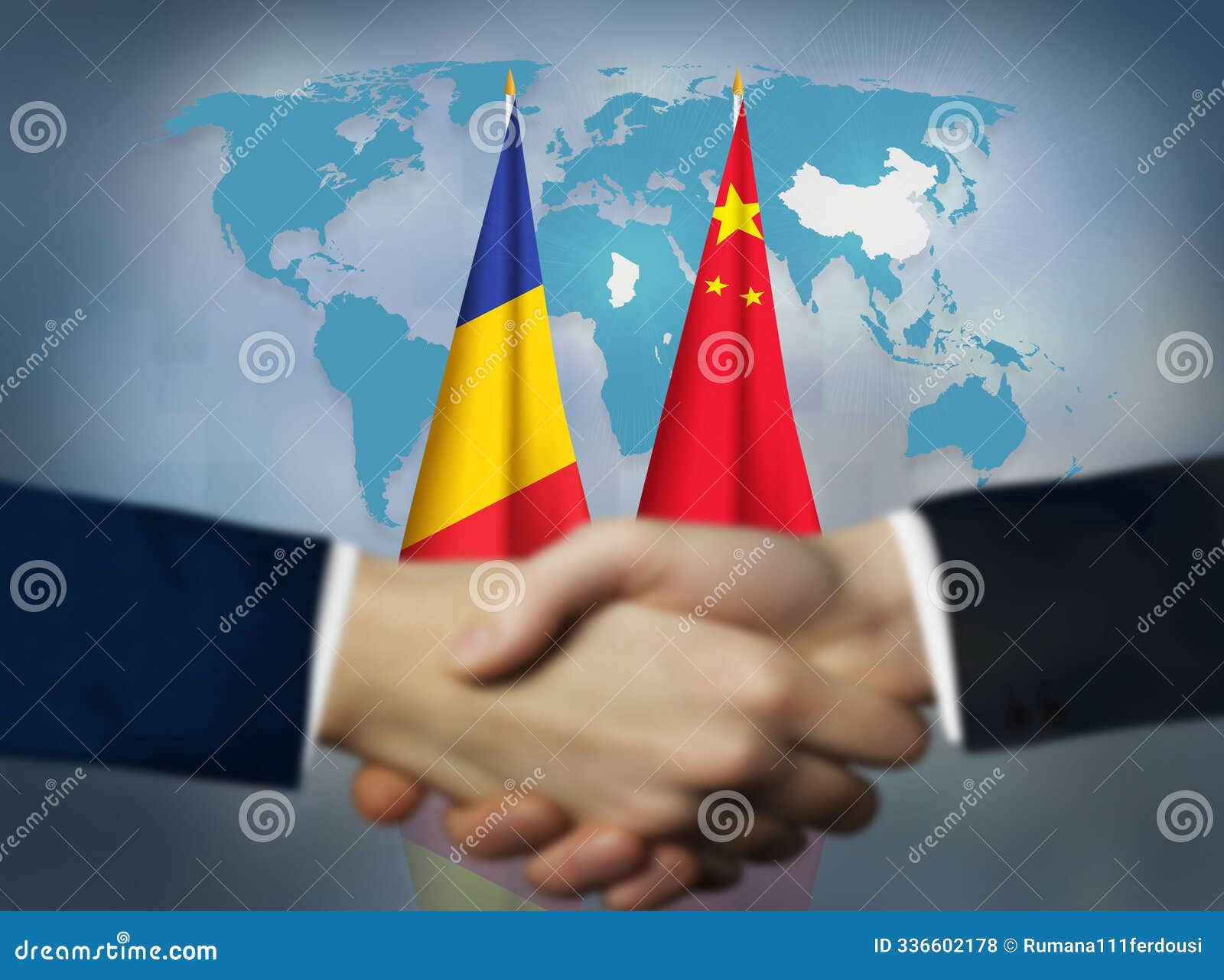 Two People Shaking Hands in Front of Chad and China Flags Stock ...