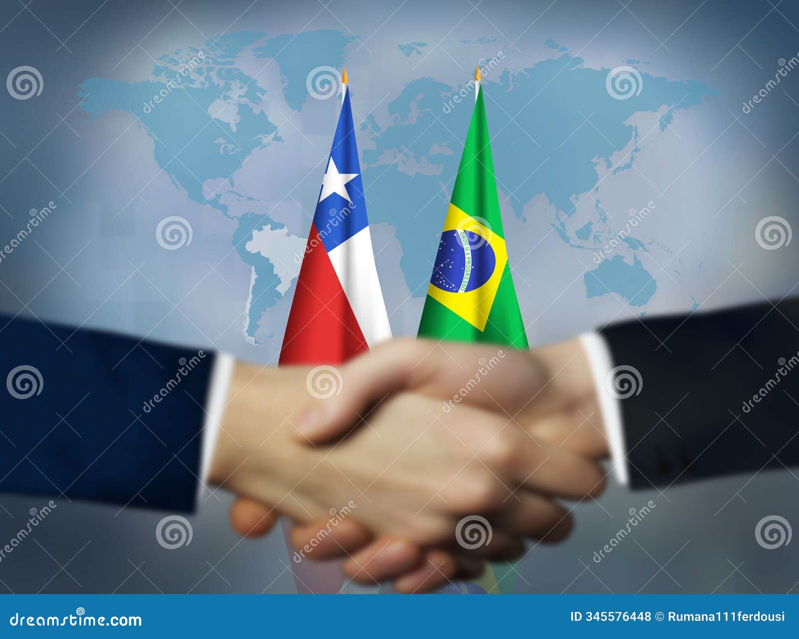 Two People Shaking Hands in Front of Chile and Brazil Flags Stock Photo ...