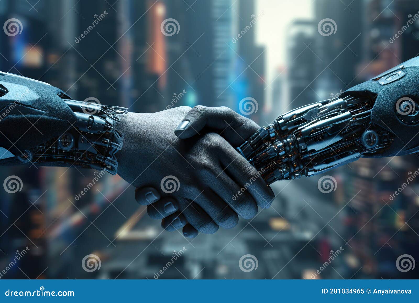 Two People Shaking Hands in Front of a Cityscape. Generative AI Image ...