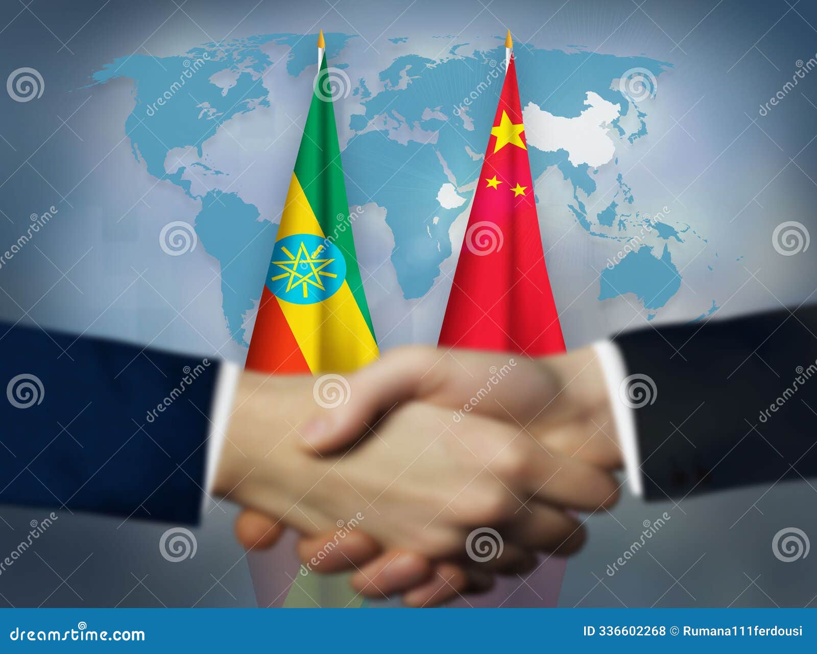 Two People Shaking Hands in Front of Ethiopia and China Flags Stock ...