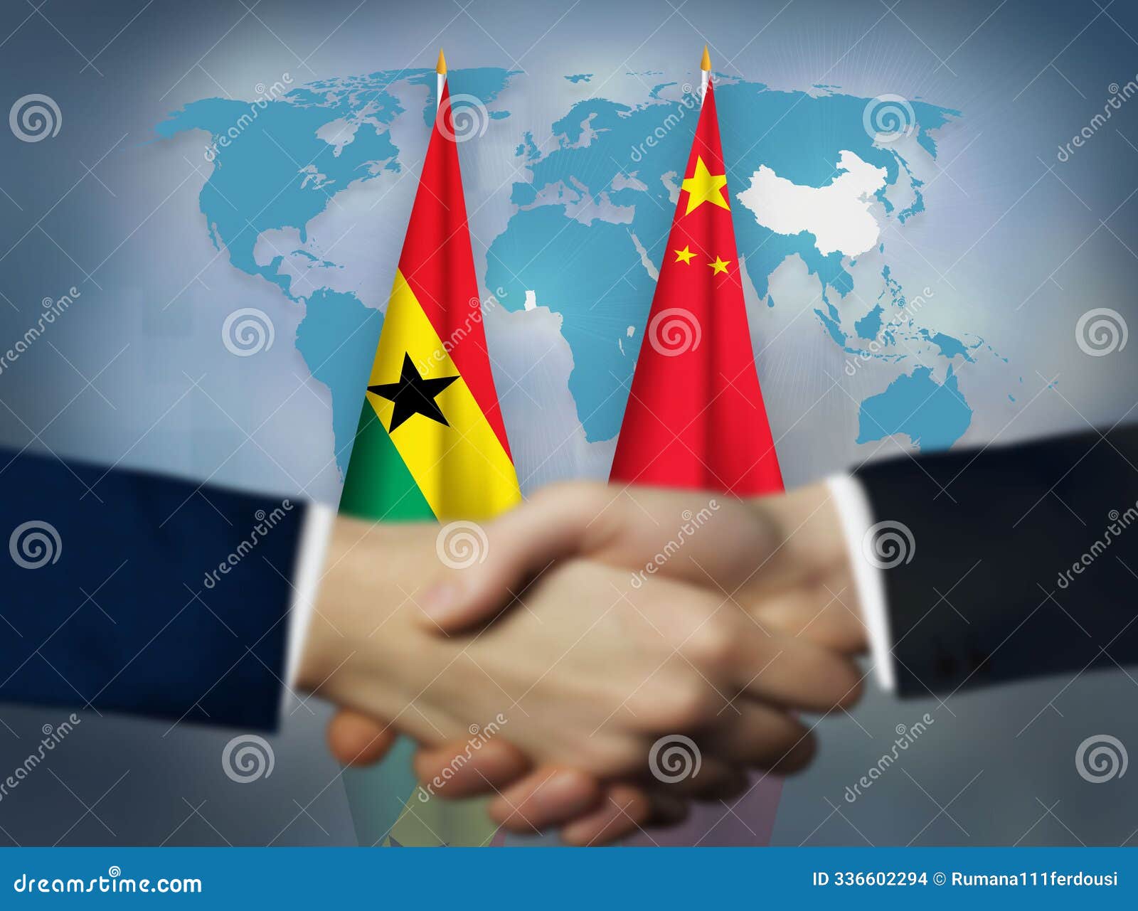 Two People Shaking Hands in Front of Ghana and China Flags Stock ...