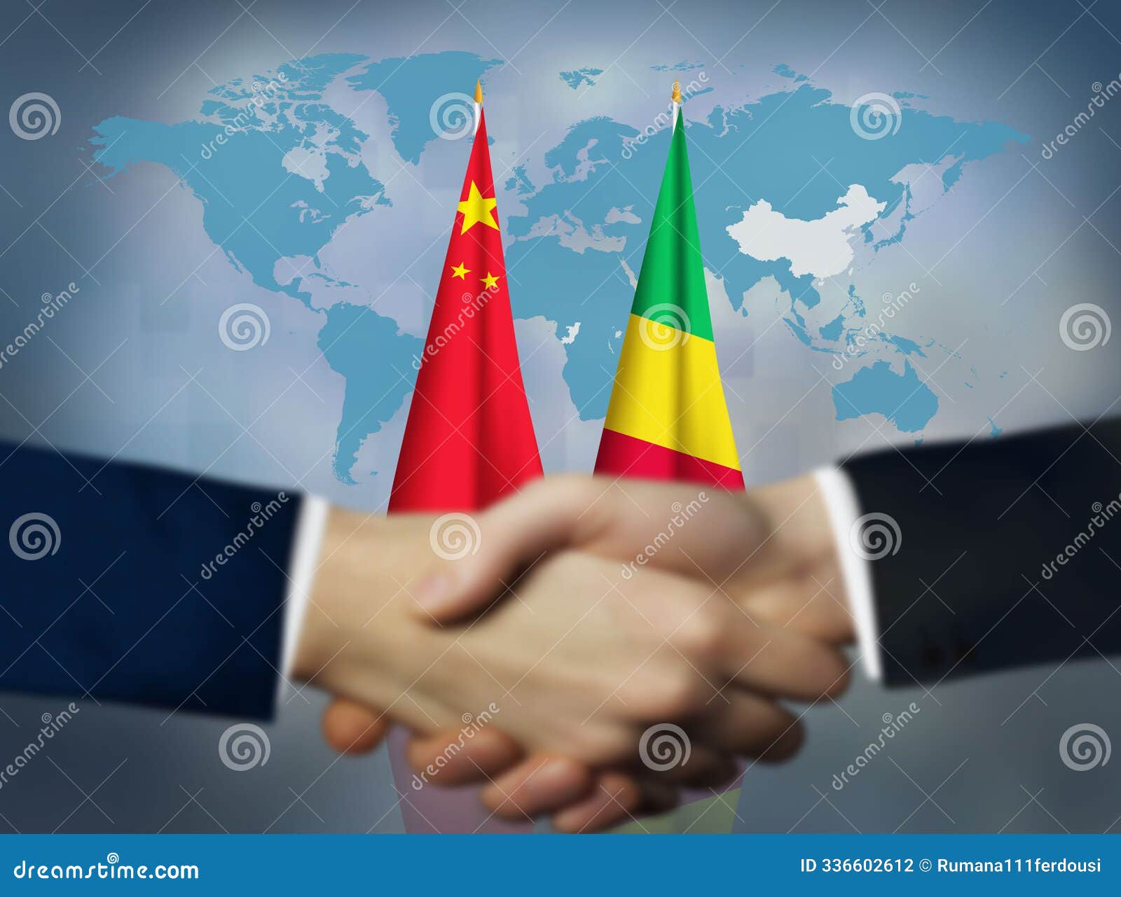 Two People Shaking Hands in Front of Republic Congo and China Flags ...