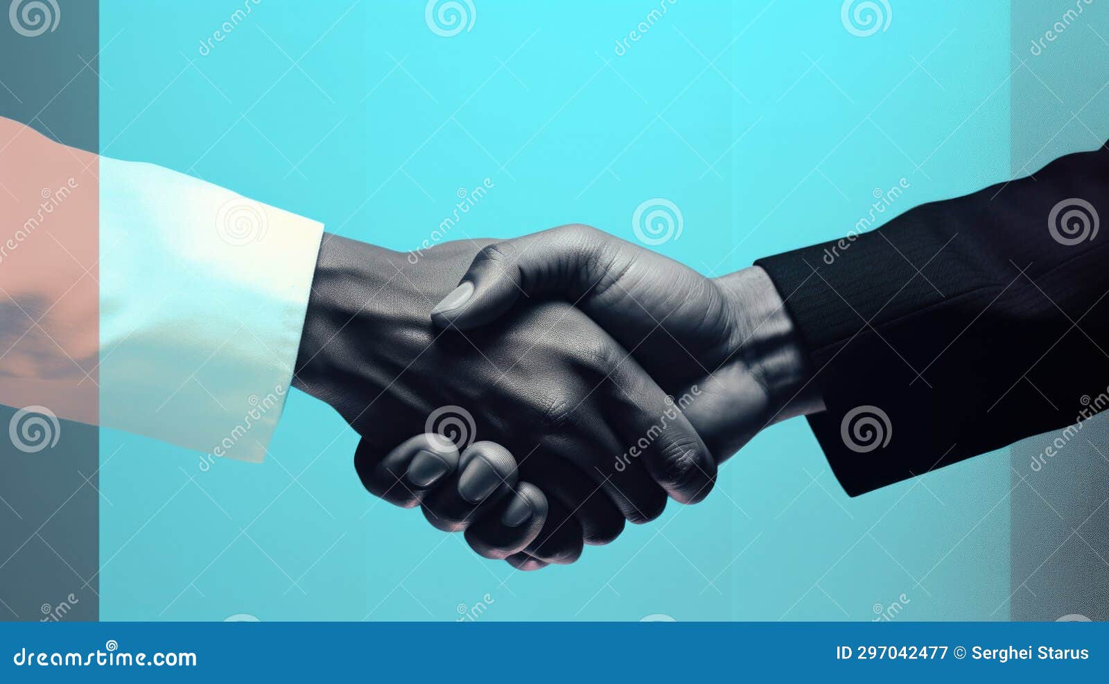 Two People Shaking Hands Over a Blue and Pink Background, AI Stock ...