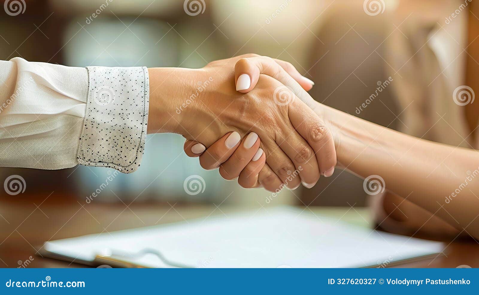 Two People Shaking Hands Over a Desk Stock Illustration - Illustration ...