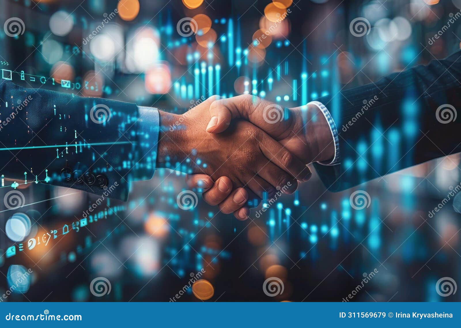 Two People Shaking Hands Over a Digital Background Stock Image - Image ...