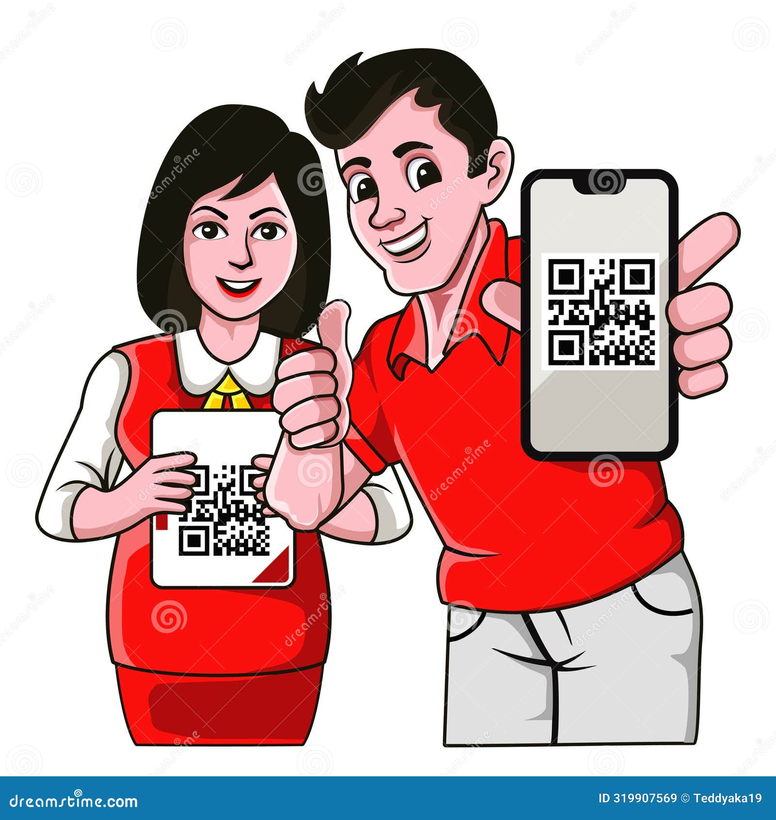 Two People are Showing a QR Code Payment Application Stock Vector ...