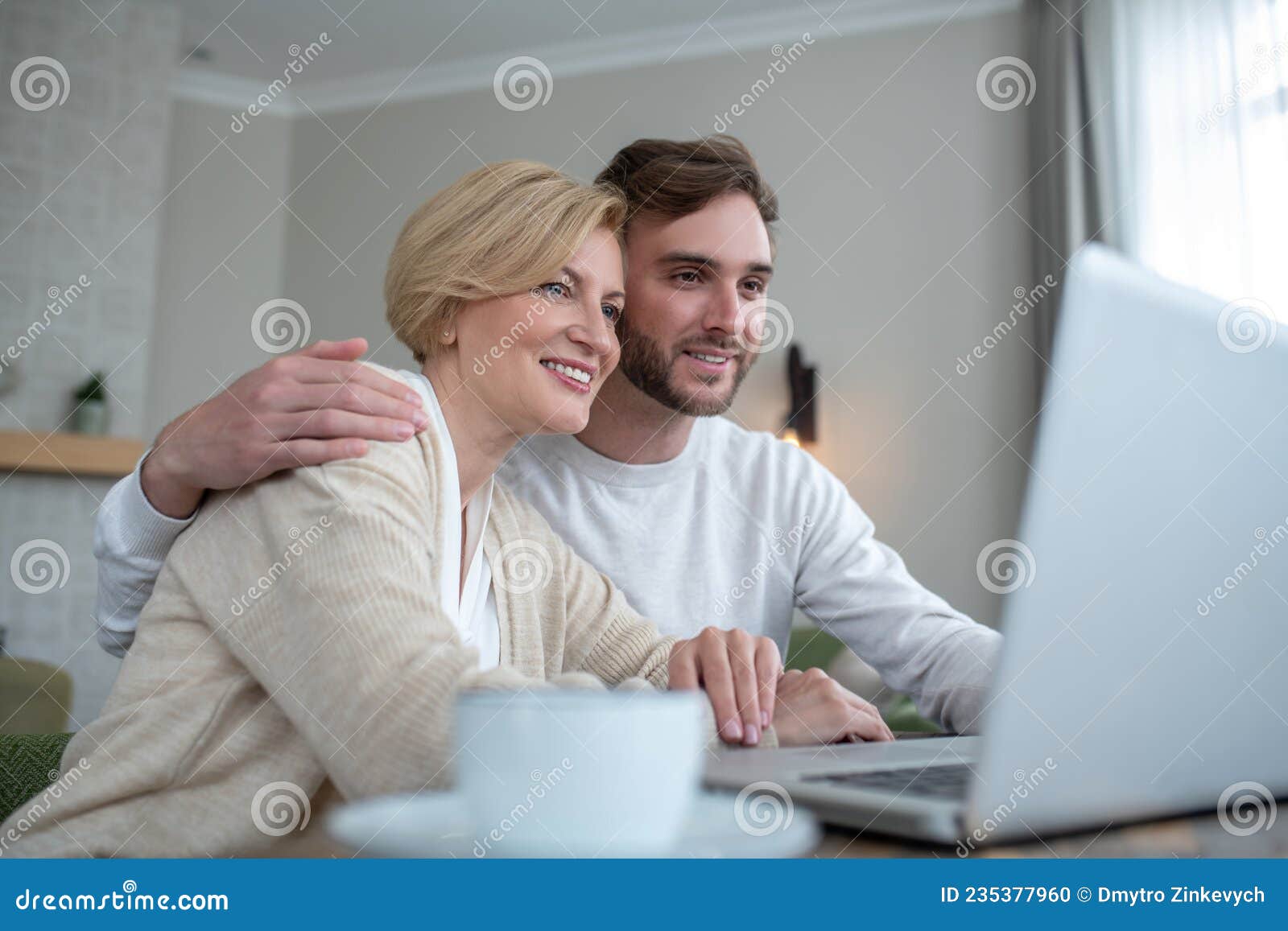 Two People Siiting at the Laptop and Having a Videp Call Stock Photo ...