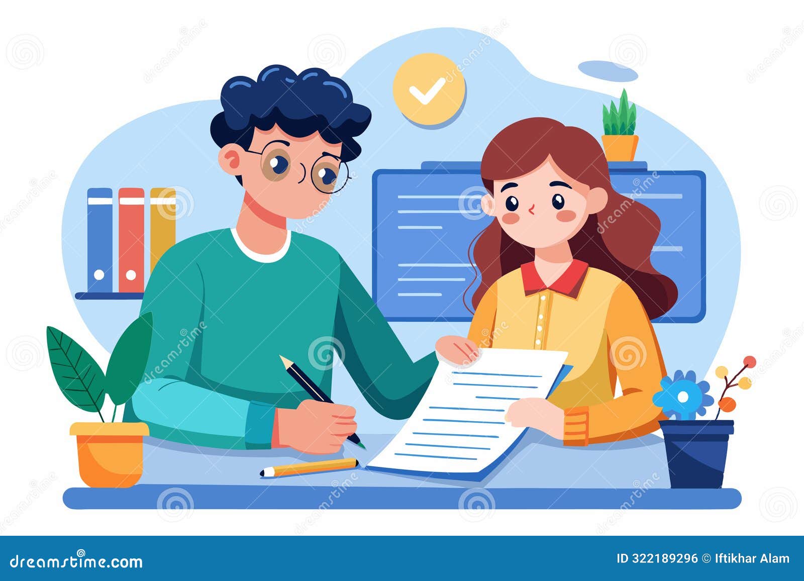 Two People Sit at a Desk with a Document, Signing a Contract, Signing a ...