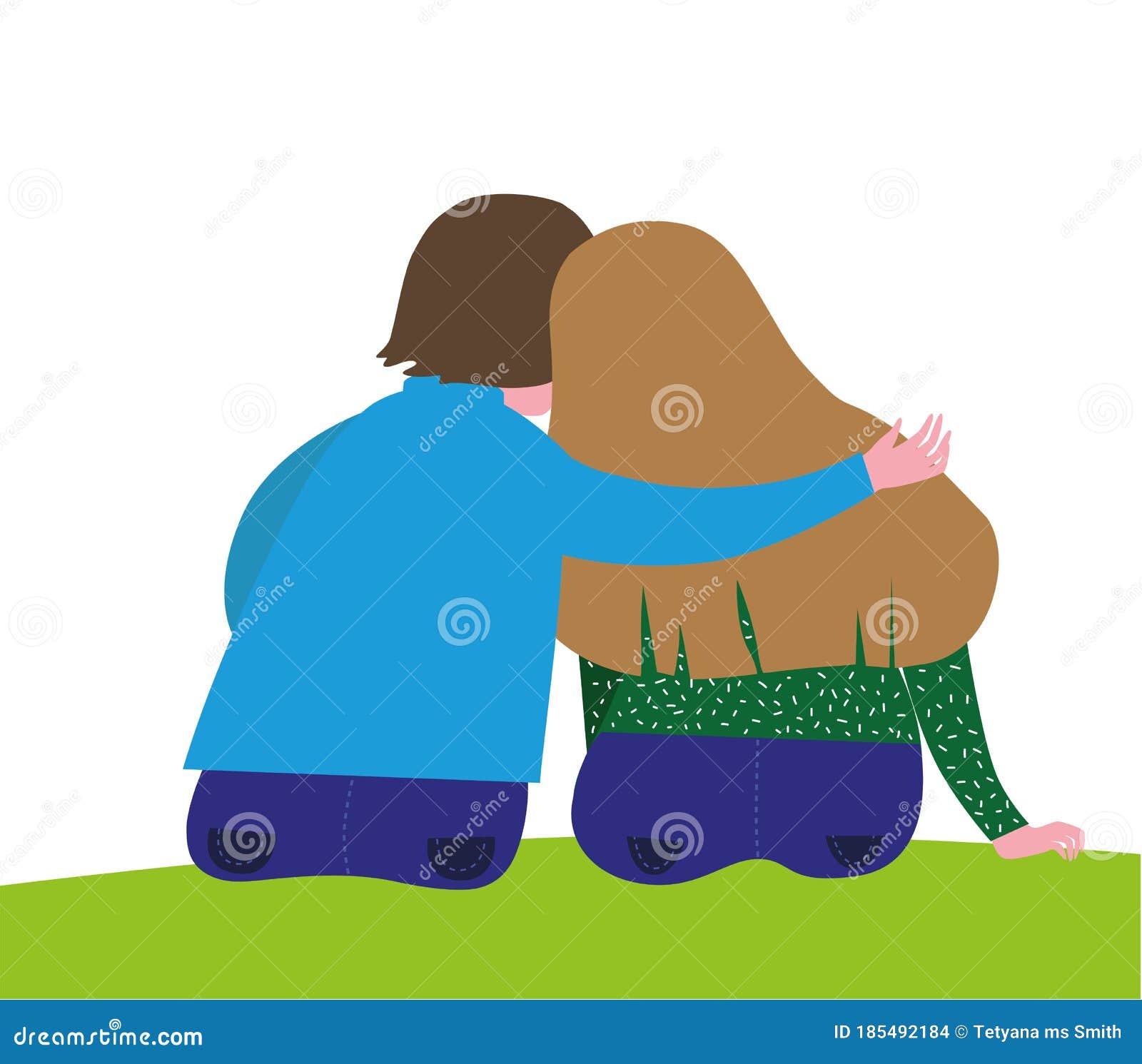 Two People Sitting Hugging Their Backs To the Viewer Stock Vector ...