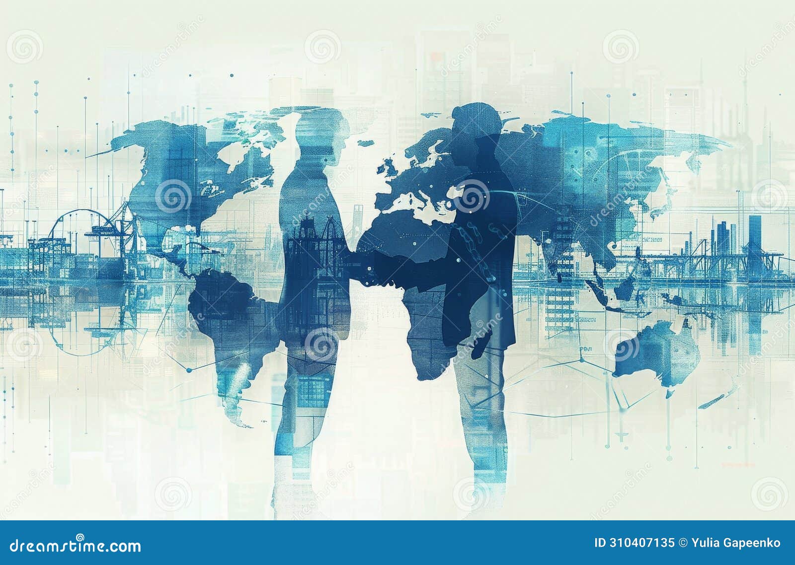 Two People Standing in Front of a Map of the World Stock Image - Image ...