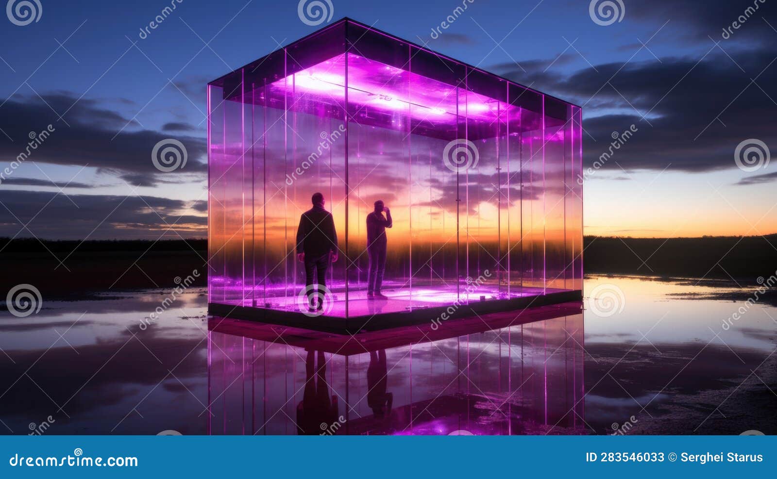 Two People Standing Inside Of A Glass Structure Generative Ai Image Stock Illustration