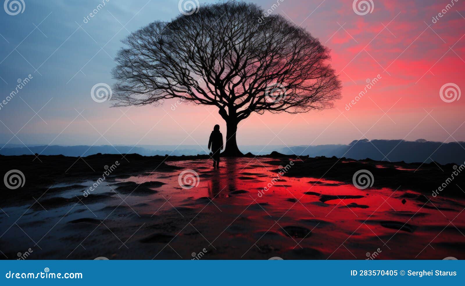 Two People Standing Under a Tree on a Beach. Generative AI Image. Stock ...