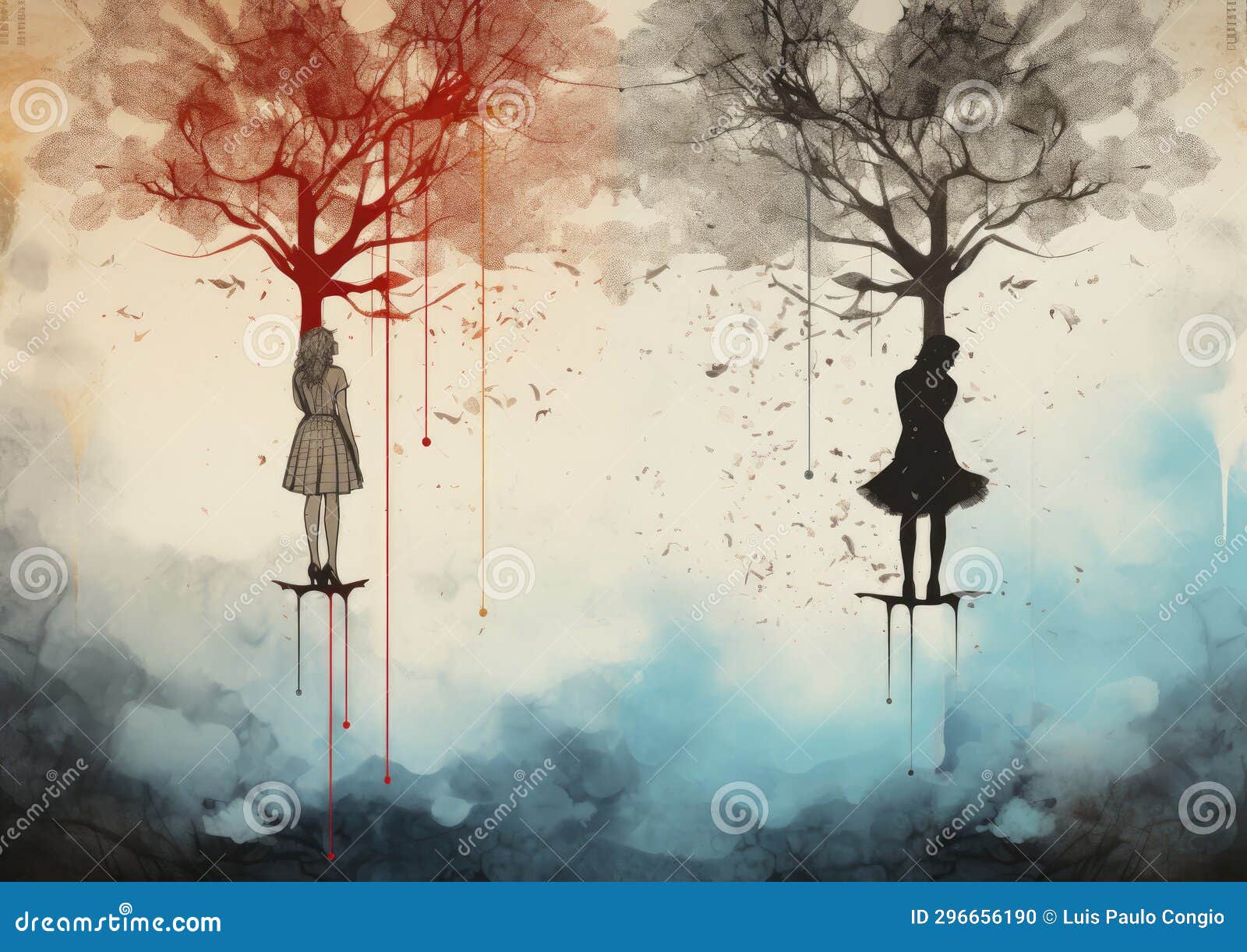 Two People Standing Under a Tree Stock Illustration - Illustration of ...