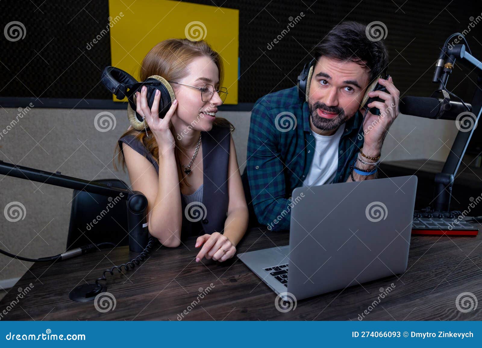 Two People at the Studio Preparing a Radio Program Stock Image - Image ...