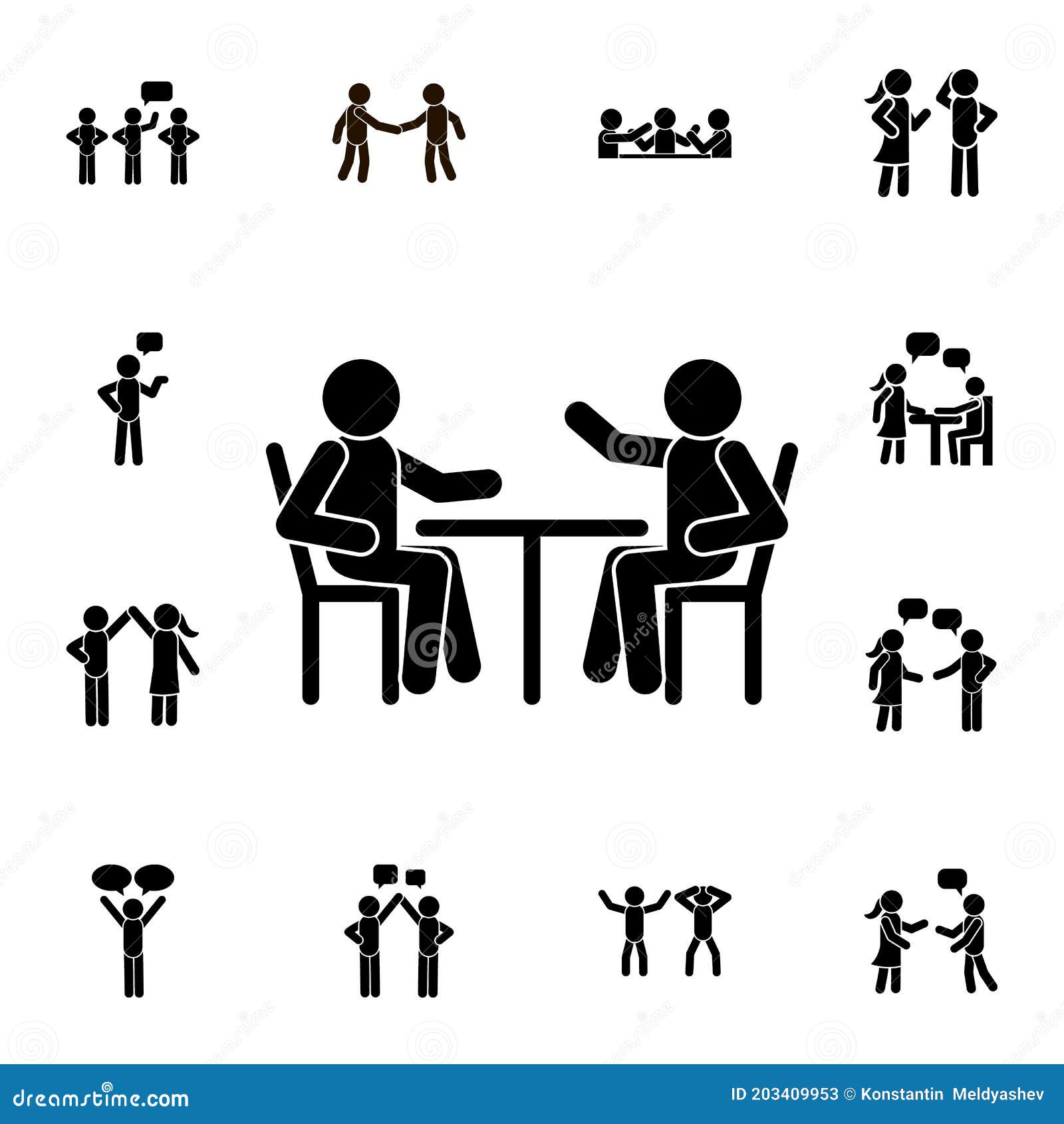 Two People, Table, Conversation Flat Vector Icon in People Talk Pack ...