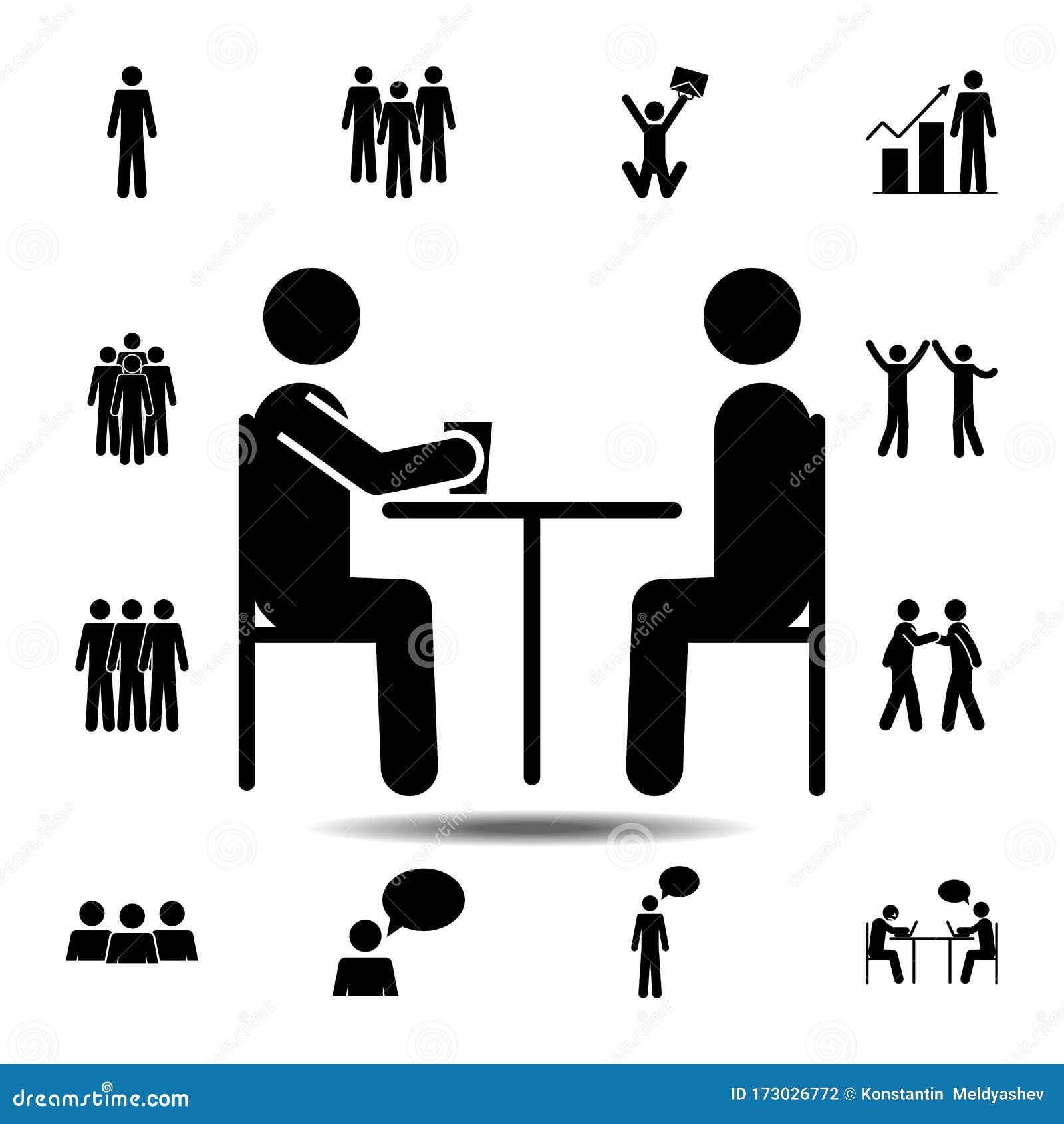 Two People at the Table, Glass Icon. Simple Glyph, Flat Vector Element ...