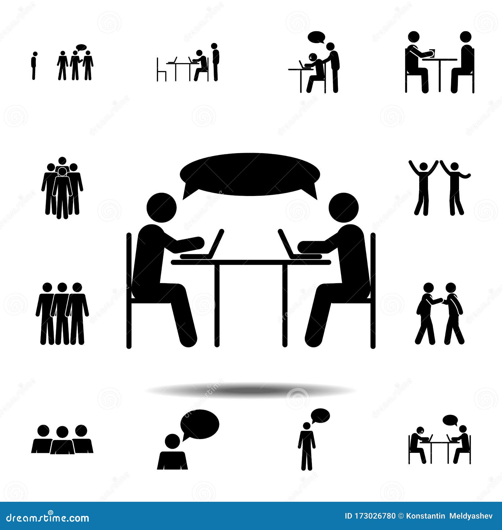 Two People, Table, Laptop Icon. Simple Glyph, Flat Vector Element of ...